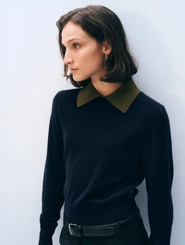 WHITE & WARREN Cashmere Layered Collar Sweater In Size