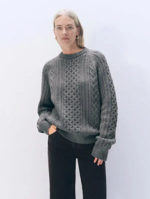 WHITE & WARREN Cashmere Cable Crewneck Top In Size