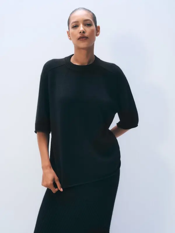 WHITE & WARREN Cashmere Oversized Tee Top In Size