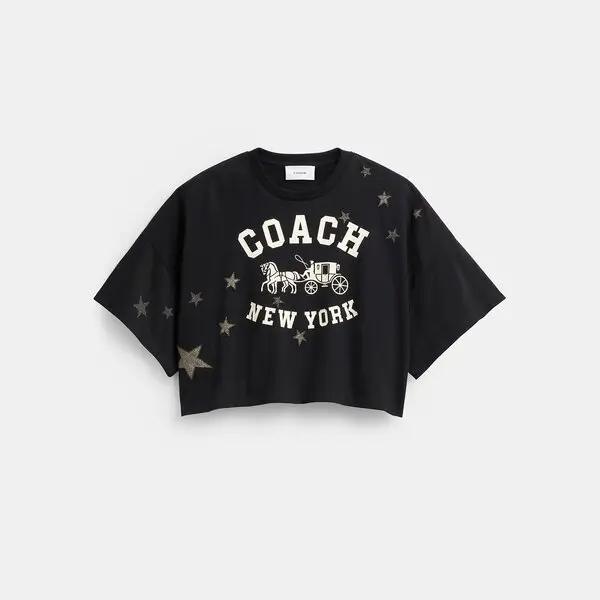 COACH Star Short Sleeve Wide Cropped Crewneck T-shirt In Organic Cotton - Black