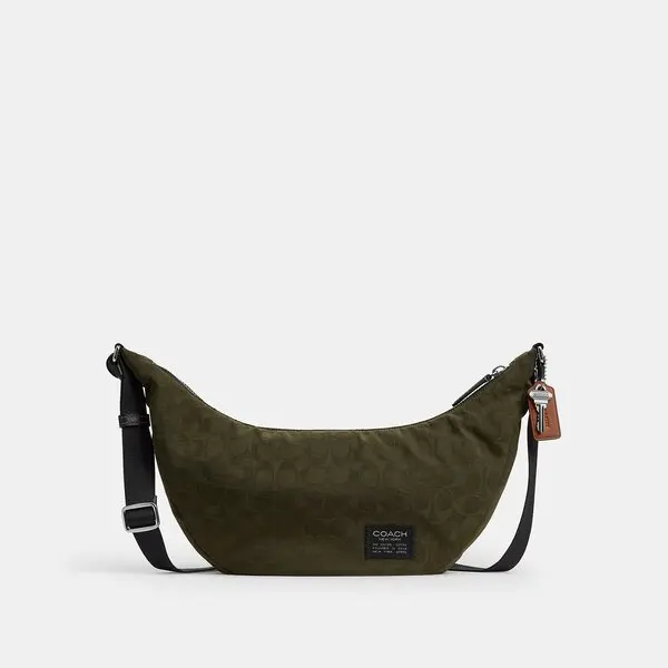 COACH Leon Sling Bag In Signature Nylon Jacquard - Dark Moss