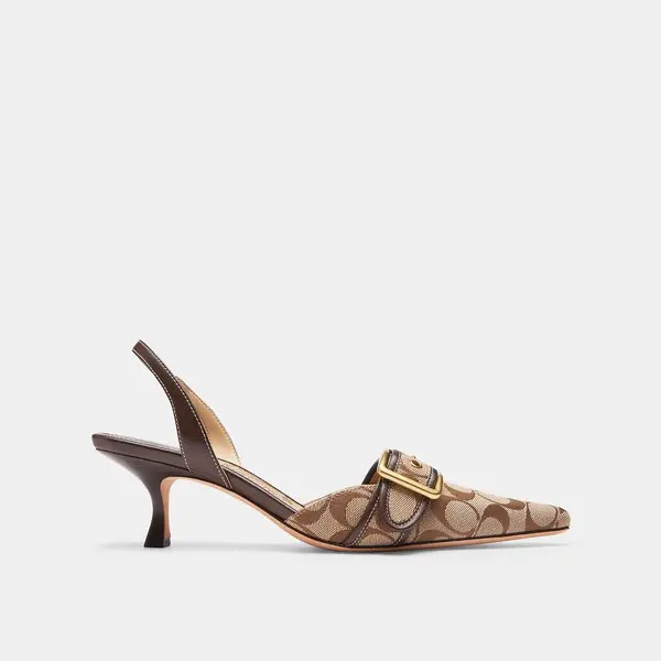 COACH Margot Slingback In Signature Sateen Jacquard - Khaki/maple