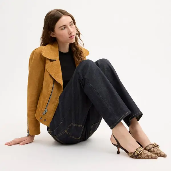 COACH Margot Slingback In Signature Sateen Jacquard - Khaki/maple