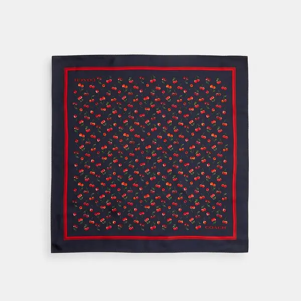 COACH Cherry Mix Print Silk Bandana - Navy Multi