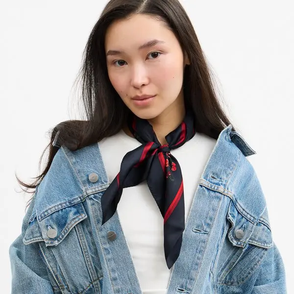 COACH Cherry Mix Print Silk Bandana - Navy Multi