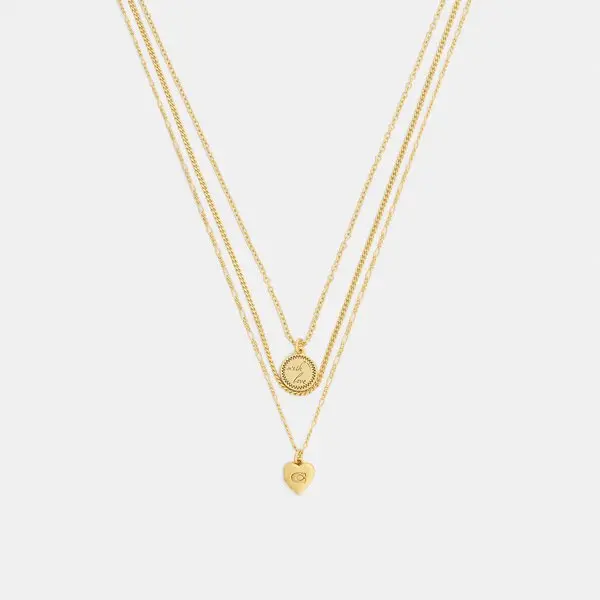 COACH Heart And Coin Layered Necklace - Gold