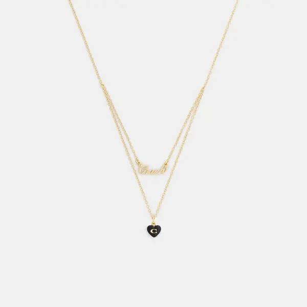COACH Script Resin Heart Layered Necklace