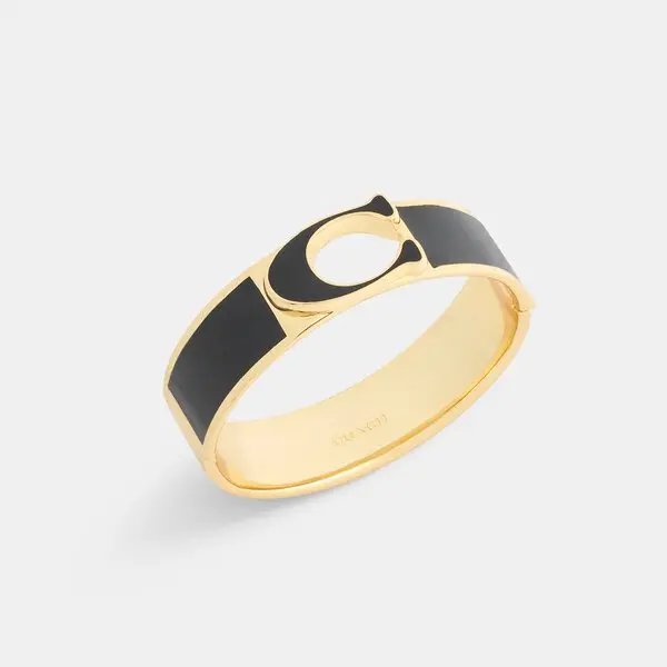 COACH Signature Enamel Statement Hinged Bangle Bracelet - Gold/black