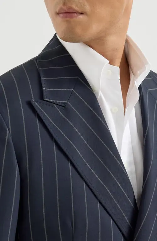 Brunello Cucinelli Super 150s Virgin Wool Wide Chalk Stripe Batavia One-and-a-half Breasted Tailor Blazer