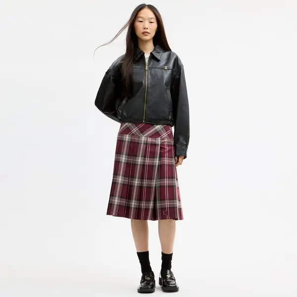 COACH OUTLET Pleated Plaid Midi Skirt
