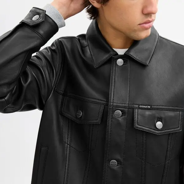 COACH OUTLET Leather Trucker Jacket