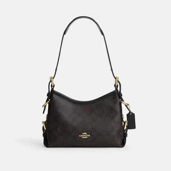COACH OUTLET Laurel Shoulder Bag 22 With Buckles In Signature Canvas - Gold/walnut/black