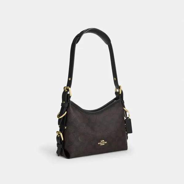 COACH OUTLET Laurel Shoulder Bag 22 With Buckles In Signature Canvas - Gold/walnut/black