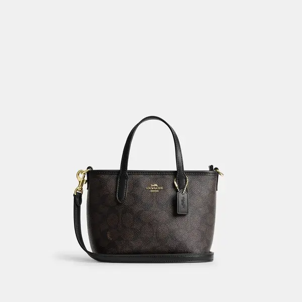 COACH OUTLET City Mini Tote Bag In Signature Canvas - Gold/walnut/black