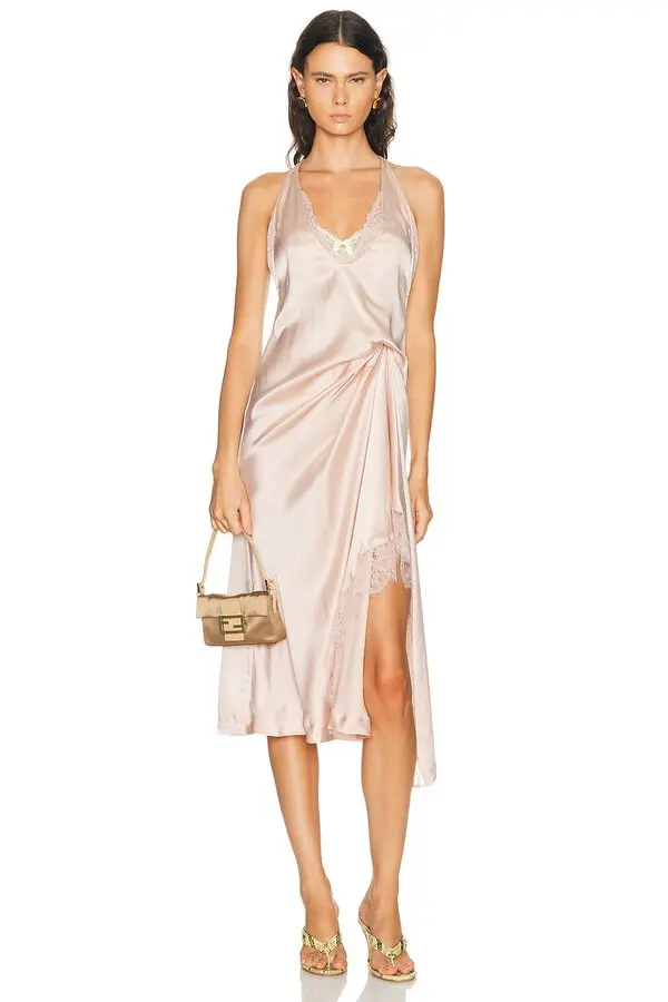 MAISON MARGIELA Lace Slip Midi Dress In Rose