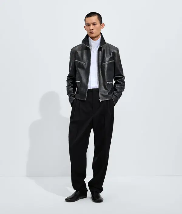 Bottega Veneta Weathered Leather Jacket - Double Black