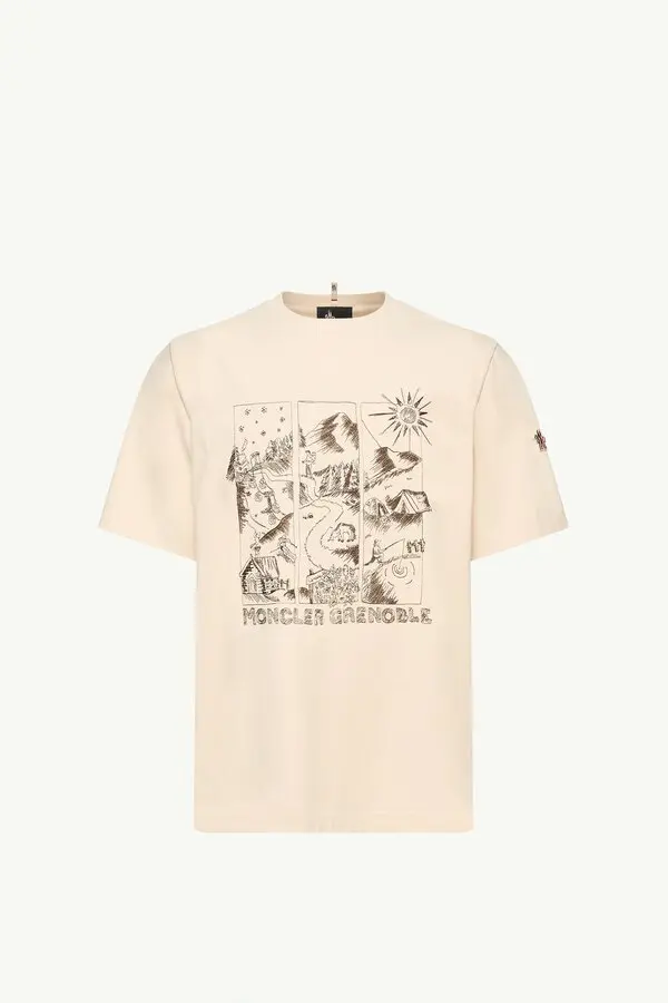Moncler Mountain Landscape Print Cotton T-shirt - White