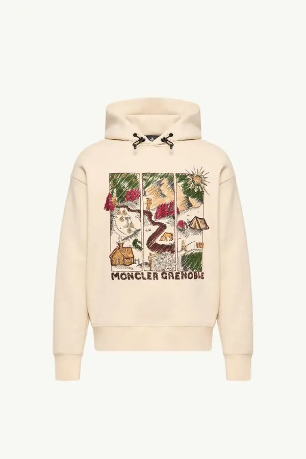 Moncler Mountain Landscape Print Cotton Blend Hoodie