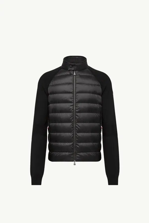 Moncler Wool Blend Padded Zip-up Cardigan - Black