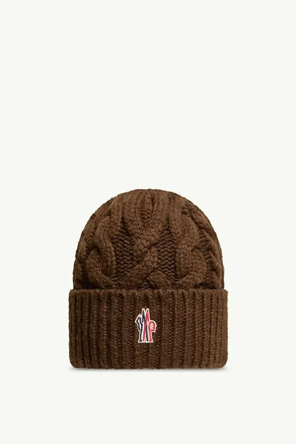 Moncler Wool Blend Cable Knit Hat - Brown