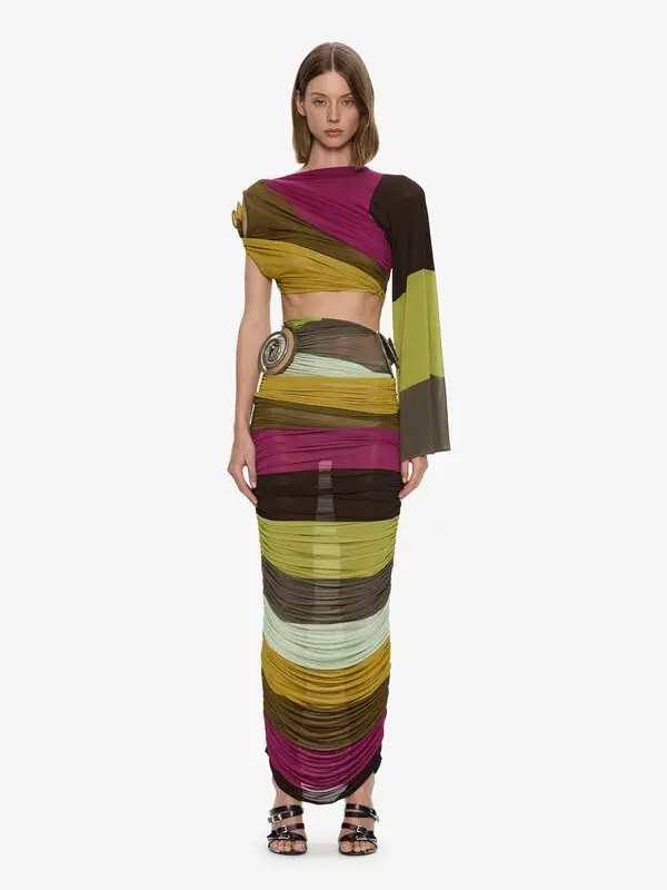 Christopher Esber Aurelia Sculpted Spiral Drape Top - Kaleido-stripe
