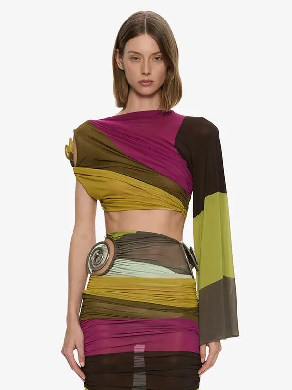 Christopher Esber Aurelia Sculpted Spiral Drape Top - Kaleido-stripe