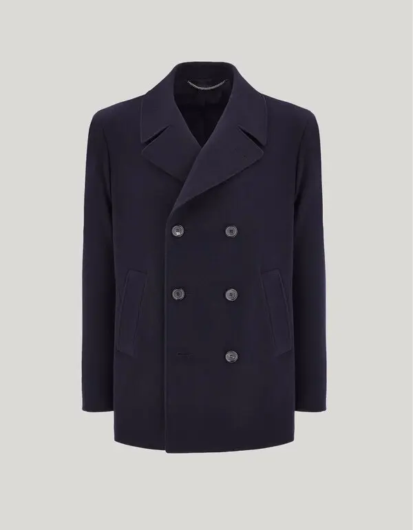 Canali Navy Wool Double-breasted Unlined Kei Coat - Blue