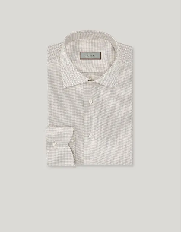 Canali And Beige Cotton Micro-houndstooth Regular-fit Shirt