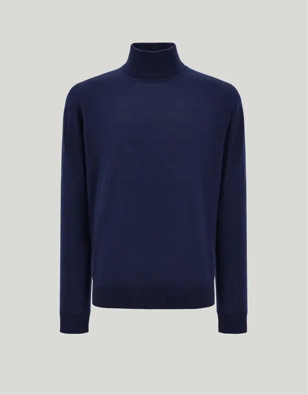 Canali Nuvola Navy Seamless Merino Wool Turtleneck
