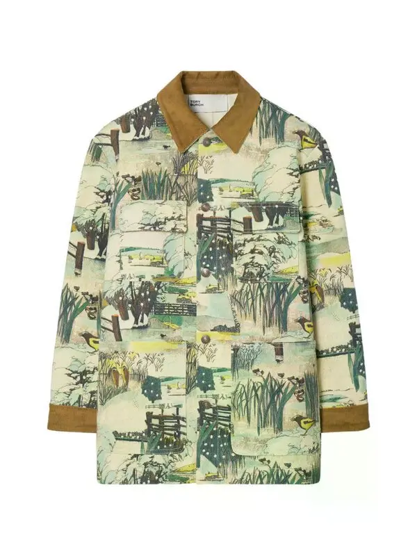 Tory Burch Printed Denim Barn Jacket - Neutrals