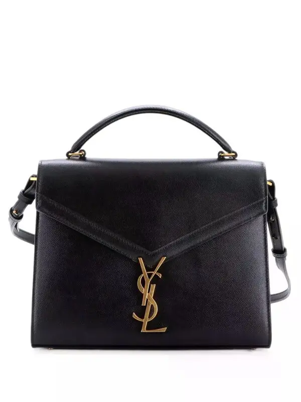 Saint Laurent Cassandra Top Handle Bag Leather Medium Satchel - Black