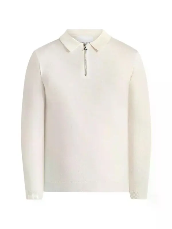 Manière De Voir Gilles In Off White Merino Wool Long-sleeve Polo Top With Zip - Neutrals