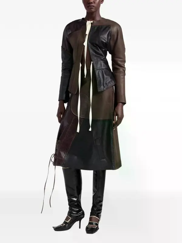 MAISON MARGIELA Assemblage Calf Leather Midi Skirt - Brown