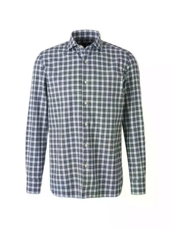 LUIGI BORRELLI Check-print Long-sleeved Shirt - Blue