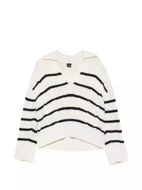 BOSS Striped Cable-knit Sweater