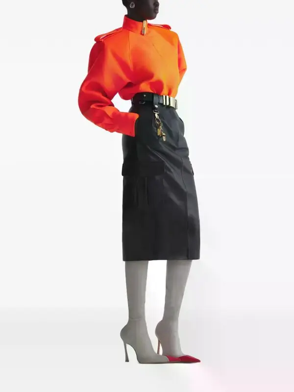 MUGLER Black Leather Cargo Skirt