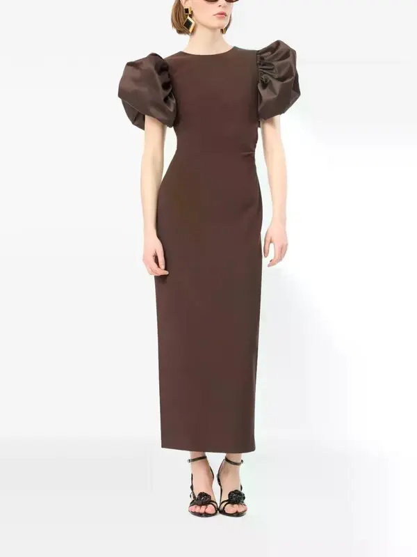 ROTATE BY BIRGER CHRISTENSEN Draped Midi Puff Dress - Brown