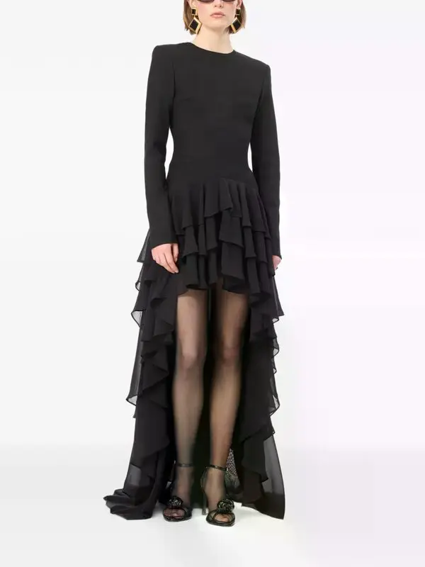 ROTATE BY BIRGER CHRISTENSEN Long-sleeve Ruffle Train Asymmetric Dress