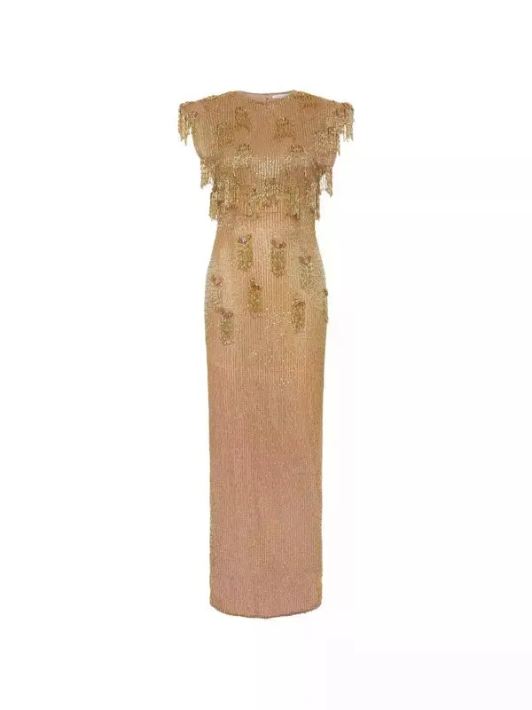 Rachel Gilbert Lani Beaded Fringe Maxi Dress