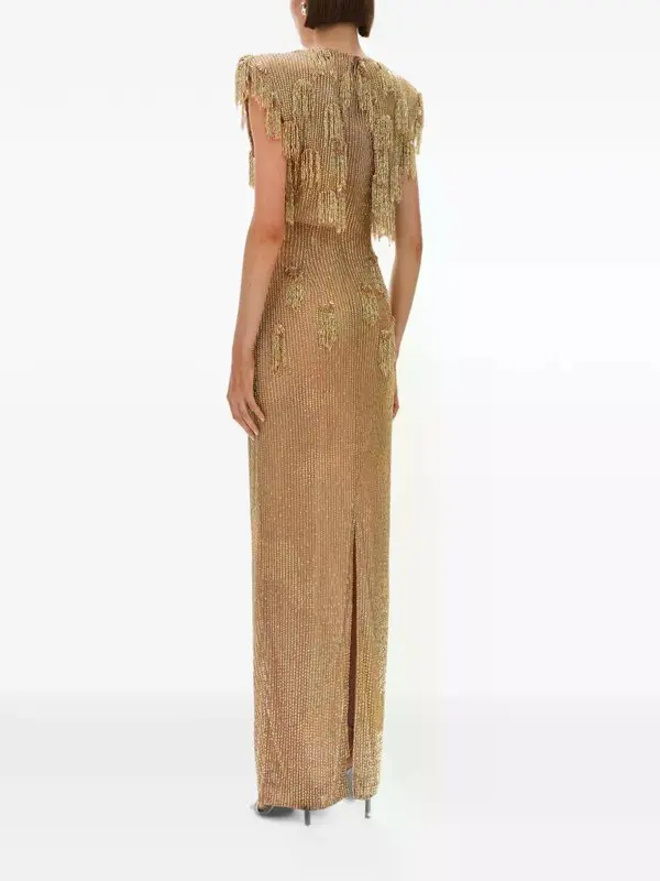 Rachel Gilbert Lani Beaded Fringe Maxi Dress
