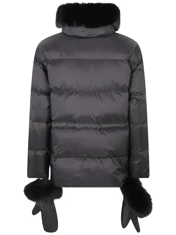 YVES SALOMON Technical Fabric Down Jacket With Fur Trims And Removable
