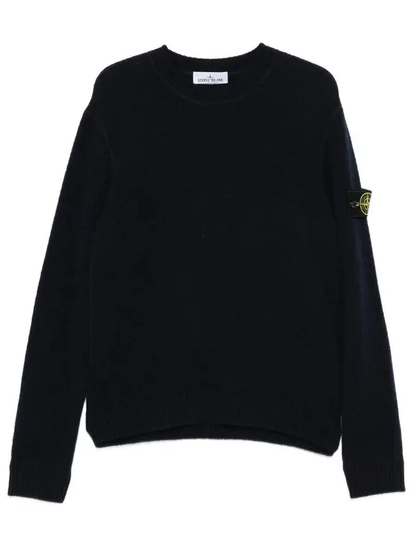 Stone Island Wool Crew Neck Sweater With Ribbed Trims