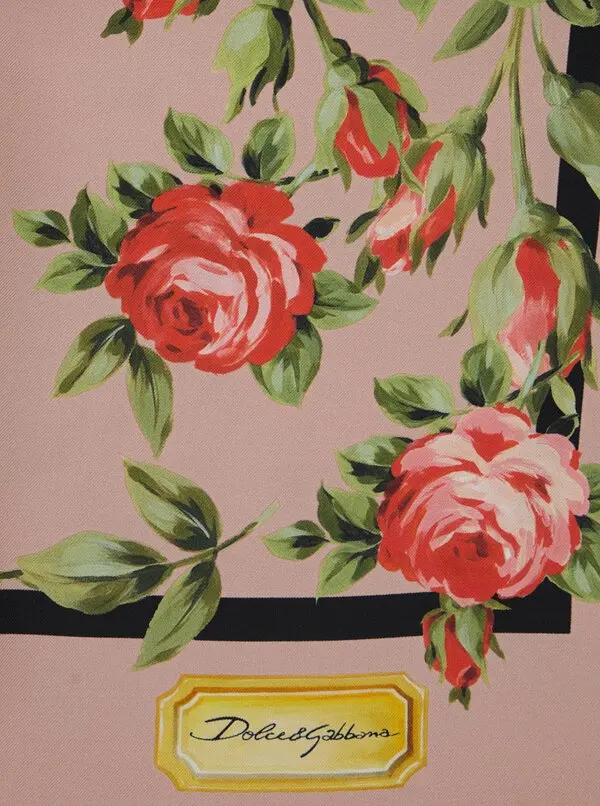 Dolce & Gabbana Square Silk Scarf With Logo On The Front And Floral All-over Motif For - Multicolor