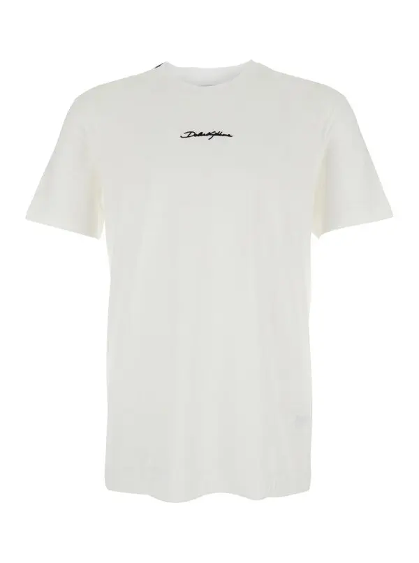 Dolce & Gabbana Crewneck T-shirt With Signature Logo In Cotton - White