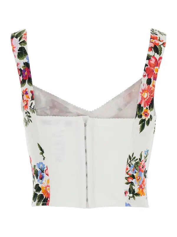 Dolce & Gabbana Floral Print V-neck Bustier Top In Cotton For - Multicolor