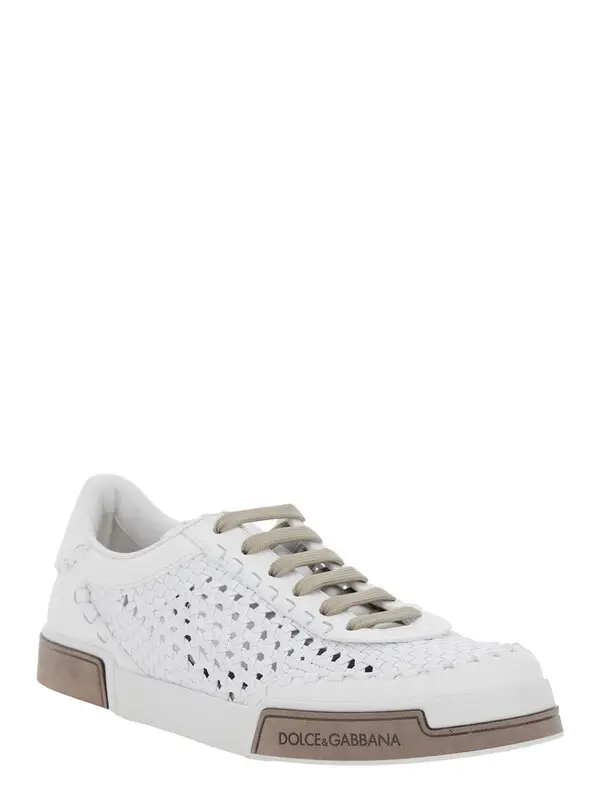 Dolce & Gabbana Portofino'white Sneakers With Mesh Inserts And Embossed Logo On The Side In Leather - Multicolor