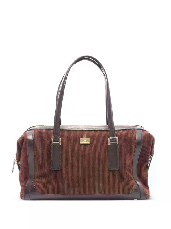 FERRAGAMO 2000s Corduroy Leather-trim Shoulder Bag