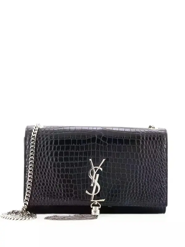 Saint Laurent Classic Monogram Tassel Crocodile Embossed Leather Medium Crossbody Bag