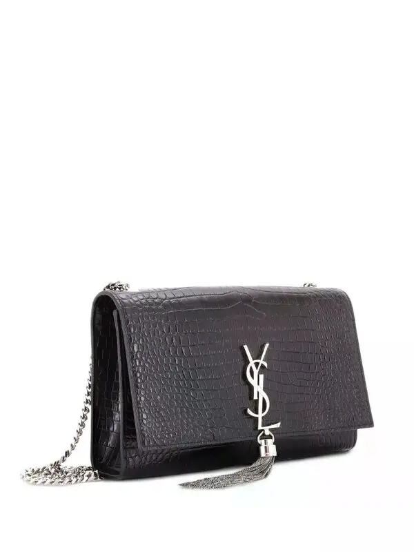Saint Laurent Classic Monogram Tassel Crocodile Embossed Leather Medium Crossbody Bag