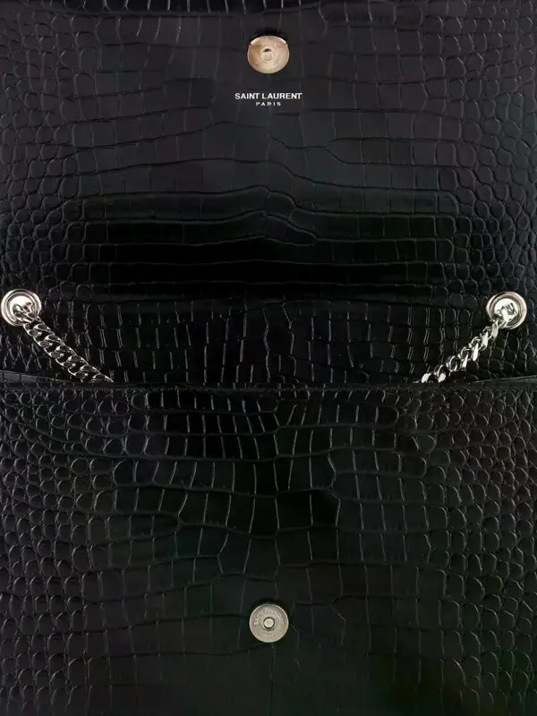 Saint Laurent Classic Monogram Tassel Crocodile Embossed Leather Medium Crossbody Bag